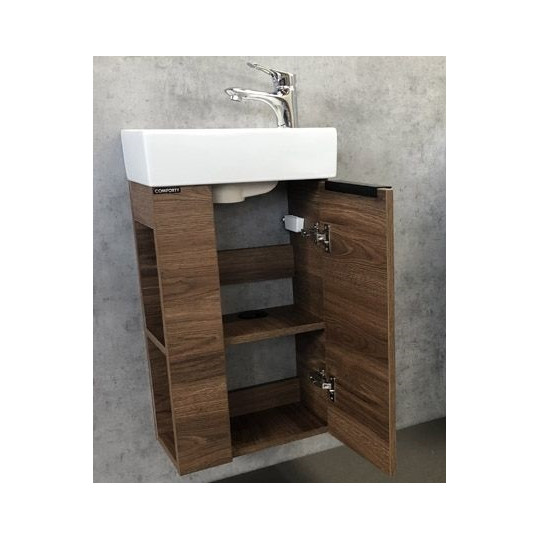 Тумба подвесная с раковиной Comforty Матэ 40 см, дуб тёмно-коричневый ...